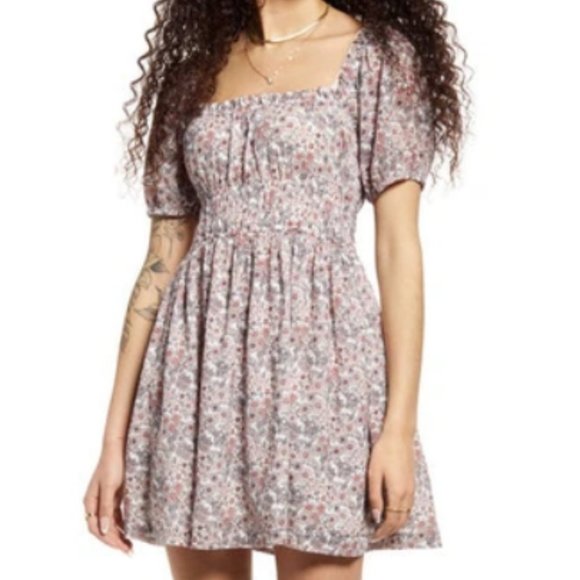 bp | Dresses | Bp Shirred Puff Sleeve Prairie Floral Dress | Poshmark